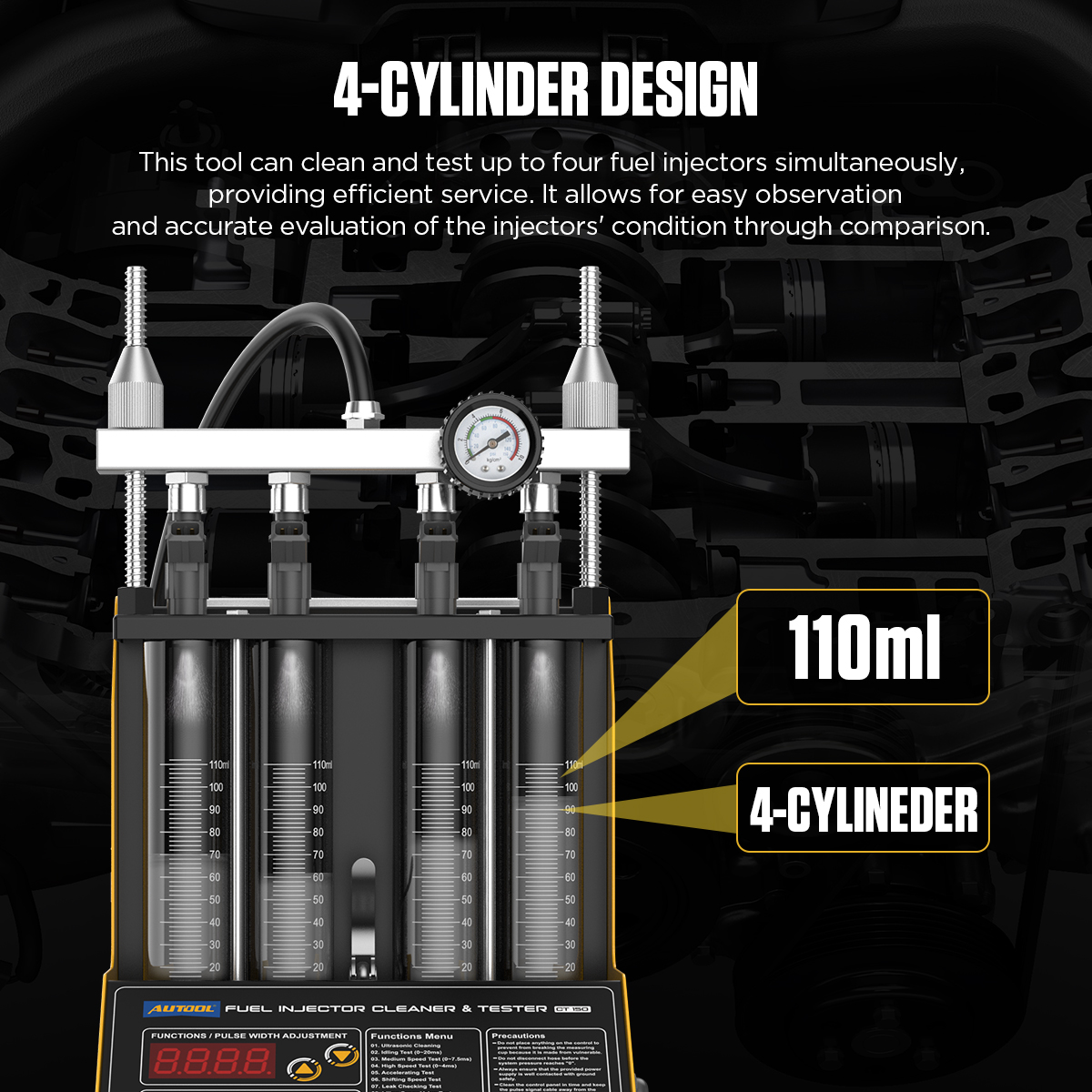 AUTOOL CT150 Ultrasonic Fuel Injector Cleaning Instrument, 4-cylinder ...