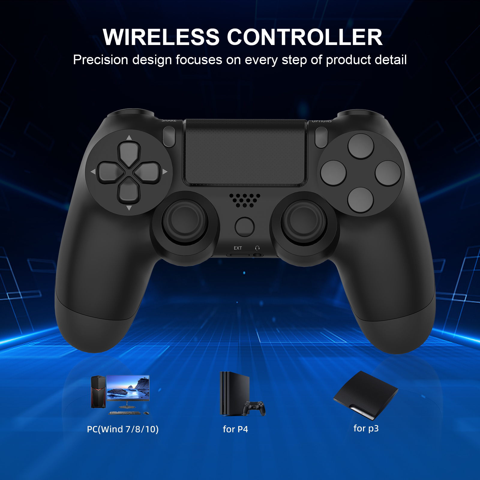 P4 Bluetooth gamepad controller with touch screen, full function, dual vibration, six axis body ...