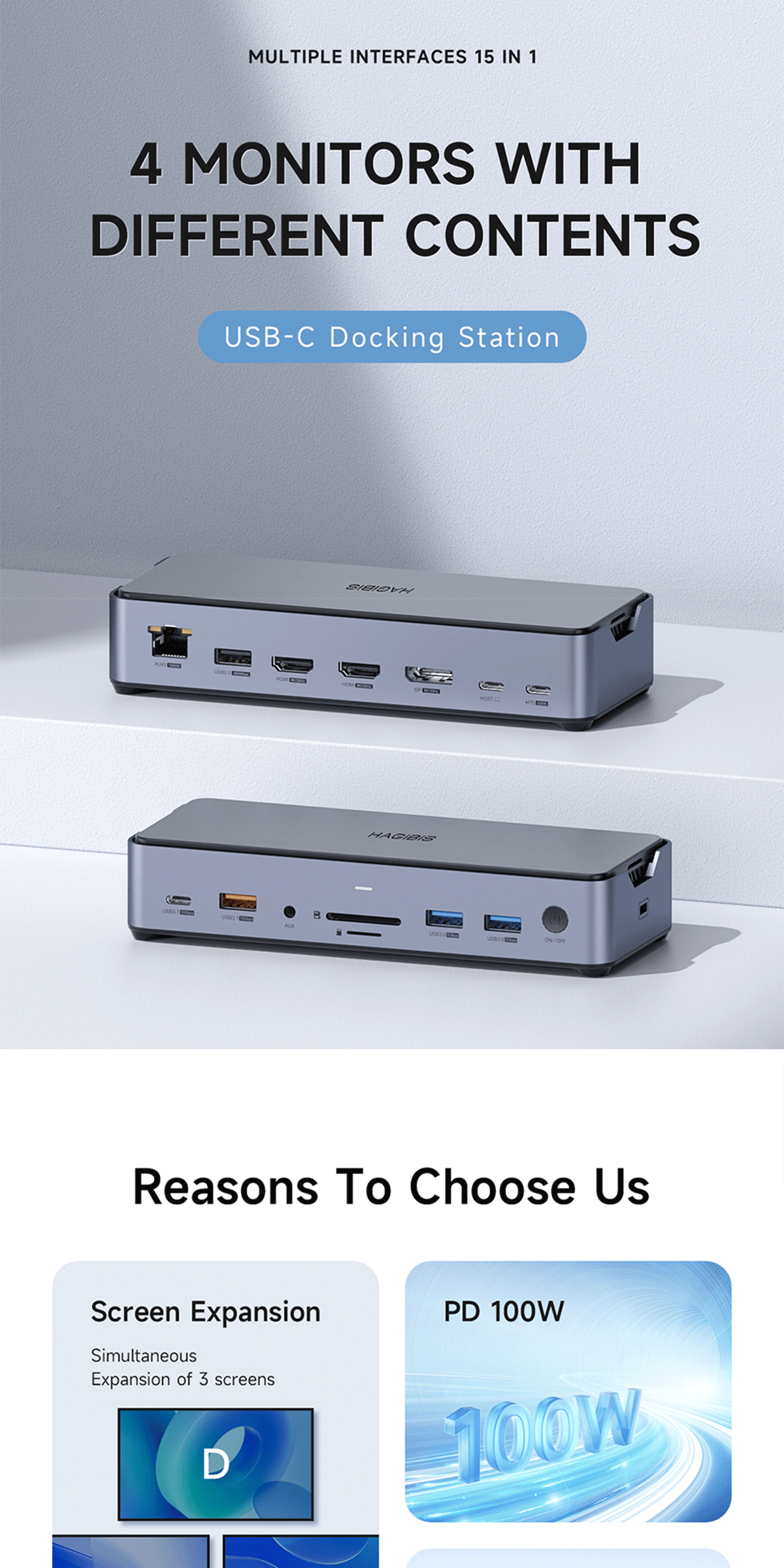 Hagibis USB C Docking Station Type C to 8K DP HDMI-Compatible Triple ...