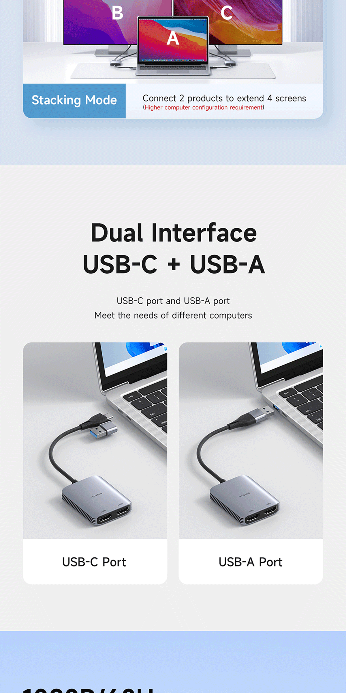 HAGiBiS 2 In 1 USB A/USB C To HDMI Triple Display Adapter | Shopee Malaysia