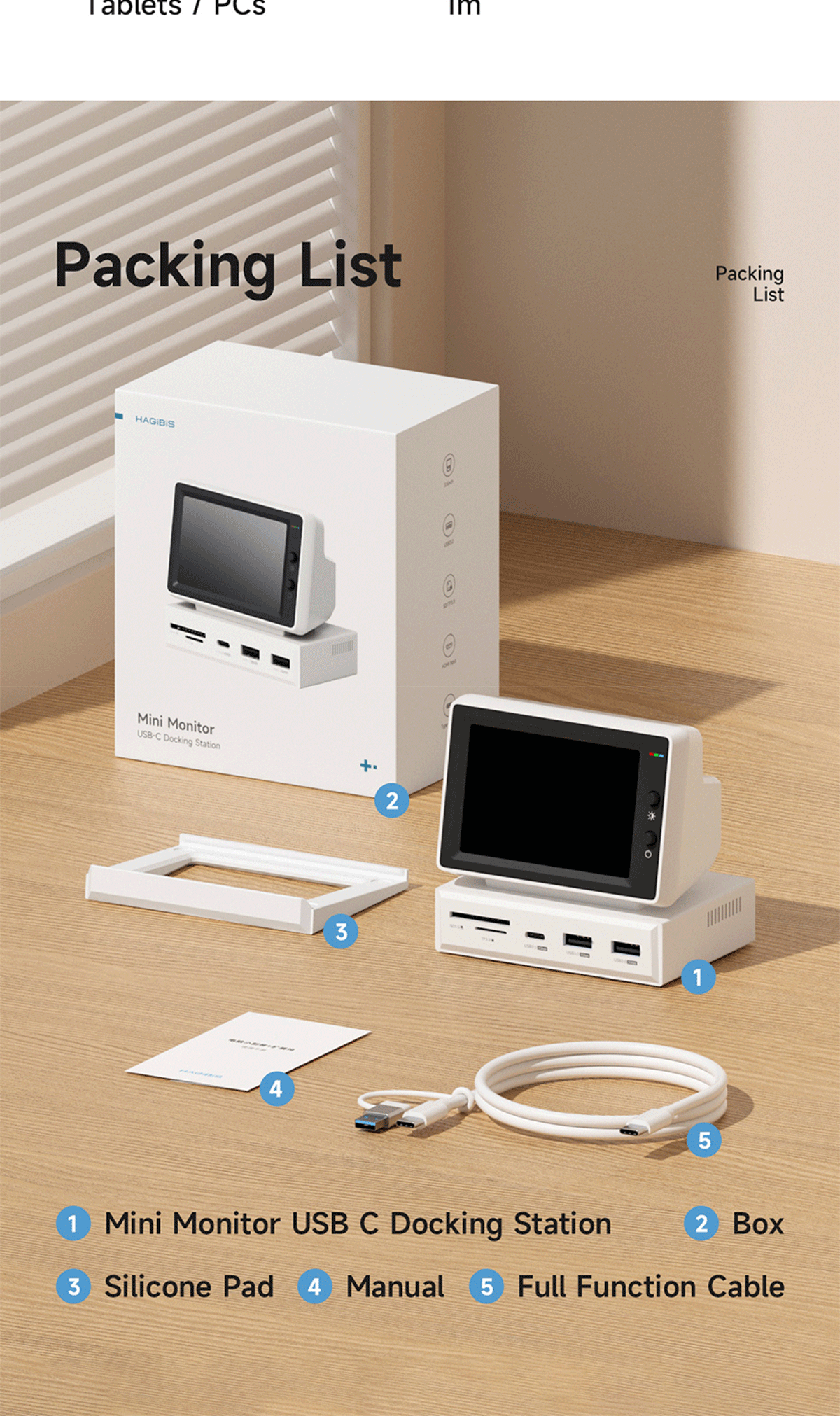 HAGiBiS IPS Mini Data Monitor Display Sub Screen With USB C Hub (3.5 ...