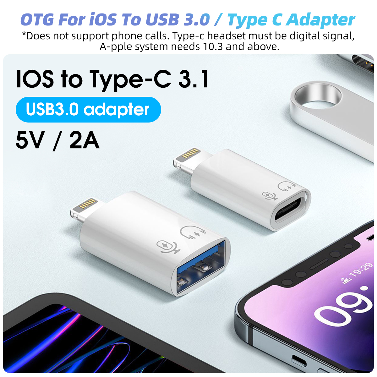 HdoorLink IOS To Type C Adapter IOS Female to Type C Male Microphone ...