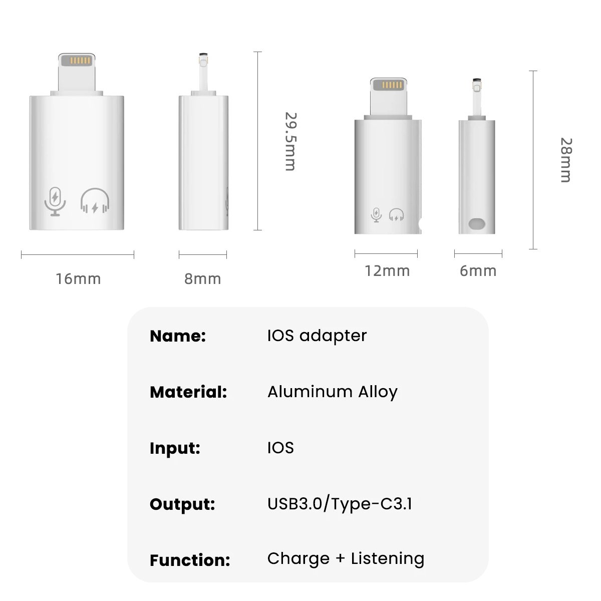 HdoorLink IOS To Type C Adapter IOS Female to Type C Male Microphone ...