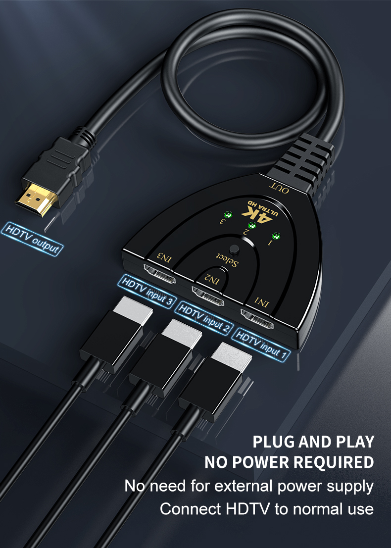 [Shopee Choice] HDMI Switch 4K 3 Port HDMI Splitter 3 in 1 Out HDMI Switcher with Pigtail HDMI ...