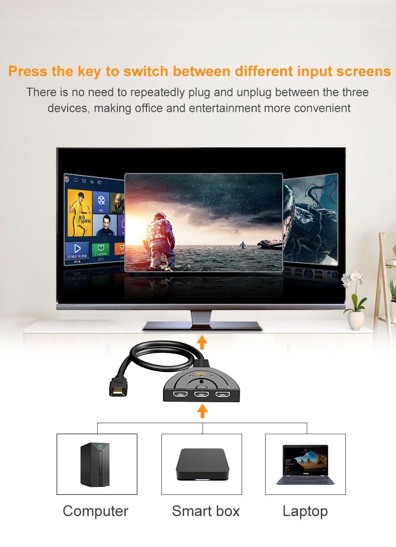 [Shopee Choice] HDMI Switch 4K 3 Port HDMI Splitter 3 in 1 Out HDMI Switcher with Pigtail HDMI ...