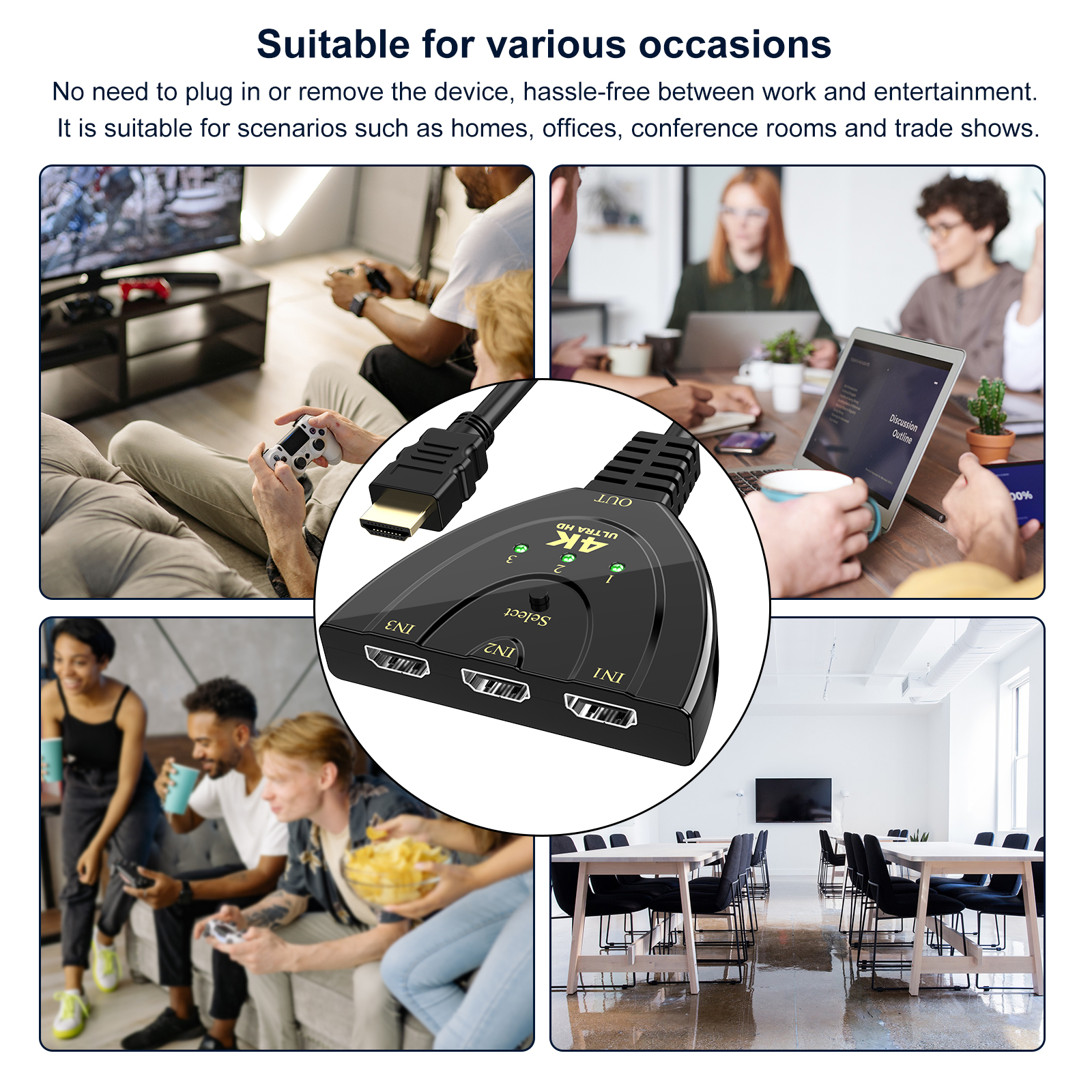 [Shopee Choice] HDMI Switch 4K 3 Port HDMI Splitter 3 in 1 Out HDMI Switcher with Pigtail HDMI ...