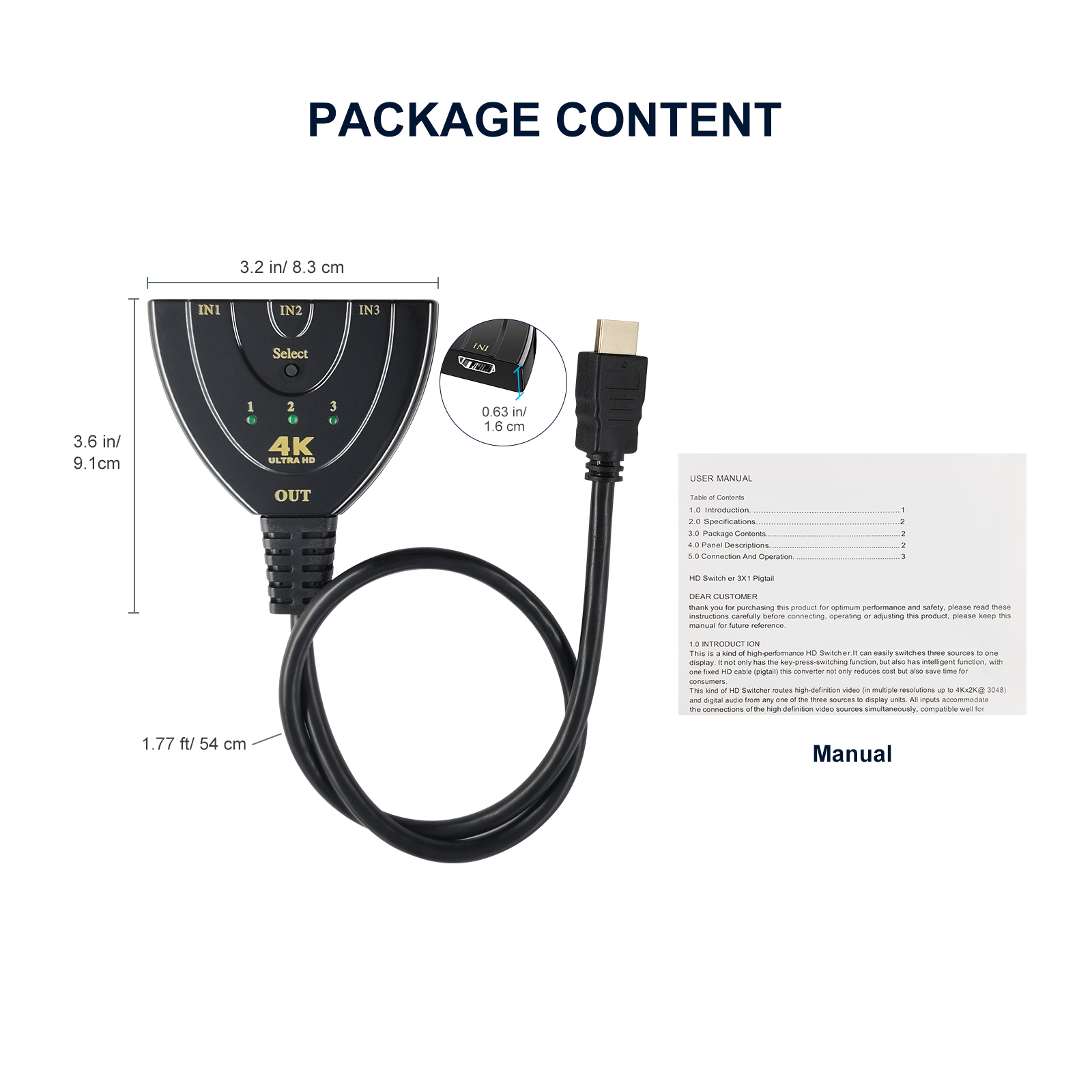 [Shopee Choice] HDMI Switch 4K 3 Port HDMI Splitter 3 in 1 Out HDMI Switcher with Pigtail HDMI ...