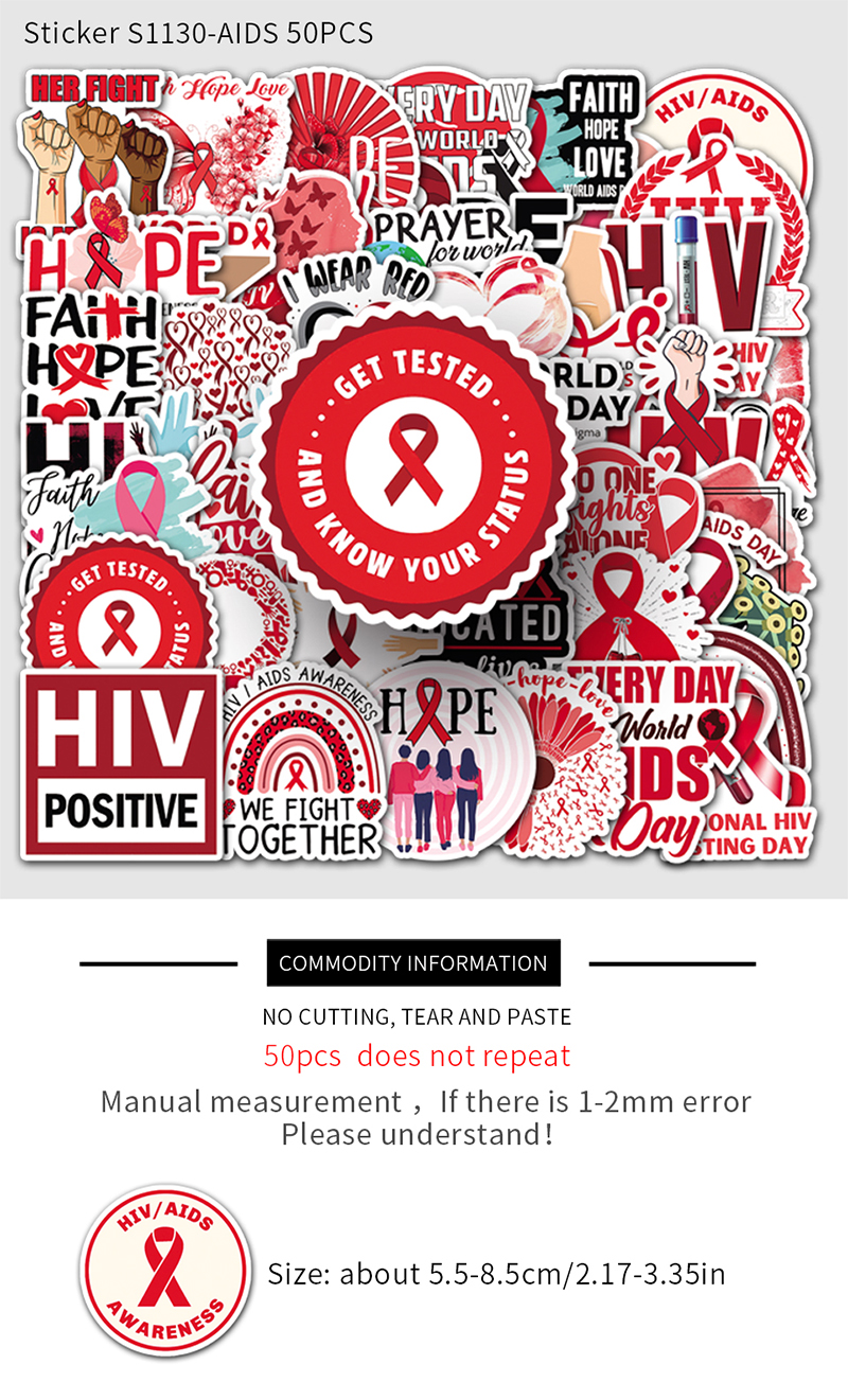 50Pcs HIV AIDS Stickers Pink Ribbon Vinyl Decal for Women Laptop ...