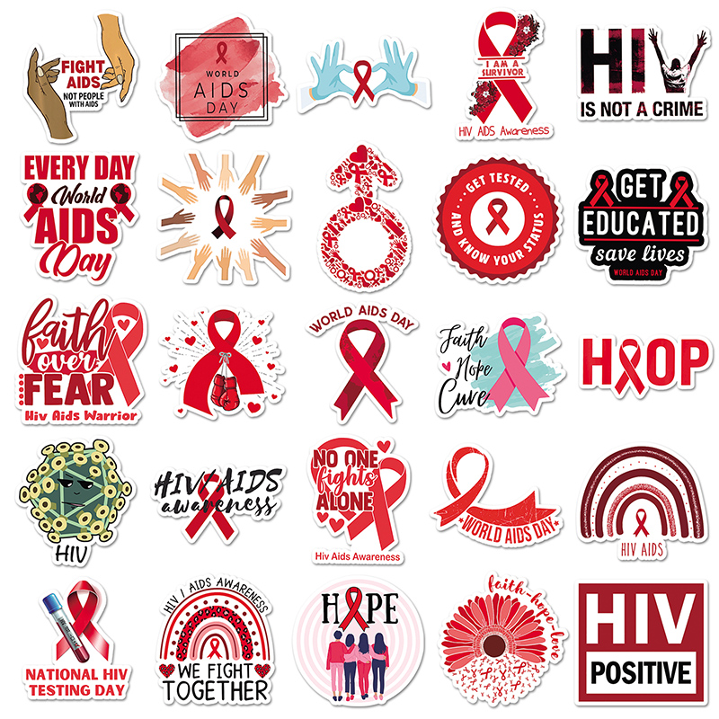 50Pcs HIV AIDS Stickers Pink Ribbon Vinyl Decal for Women Laptop ...
