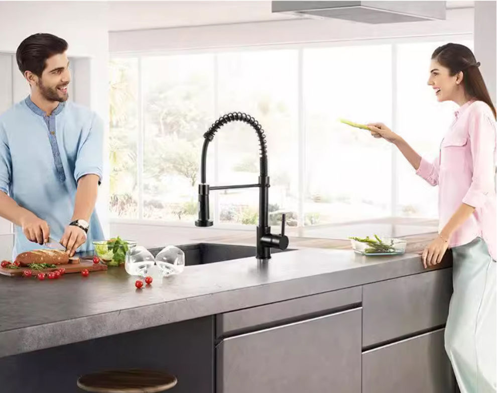 German stainless steel spring faucet hose 360° rotating pull-down multi ...