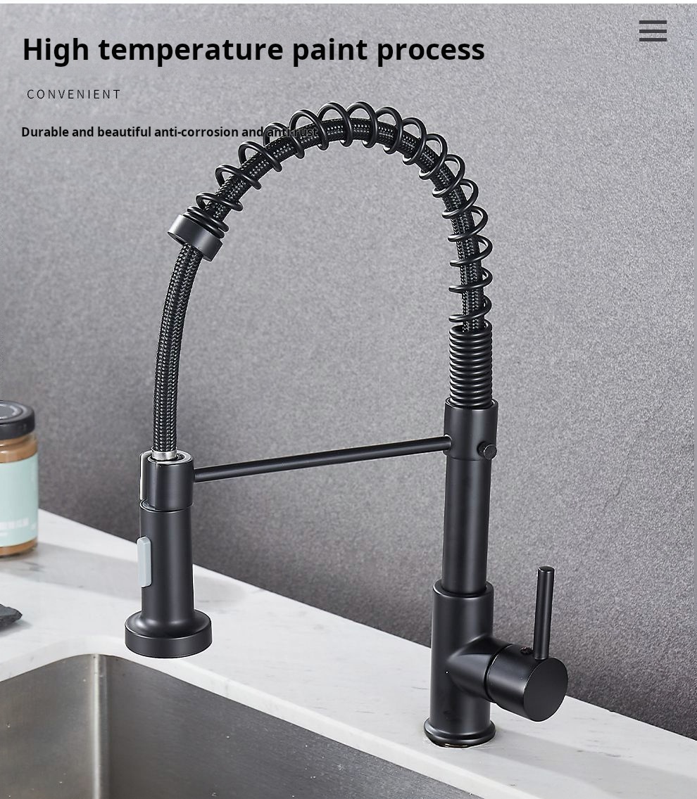 German stainless steel spring faucet hose 360° rotating pull-down multi ...