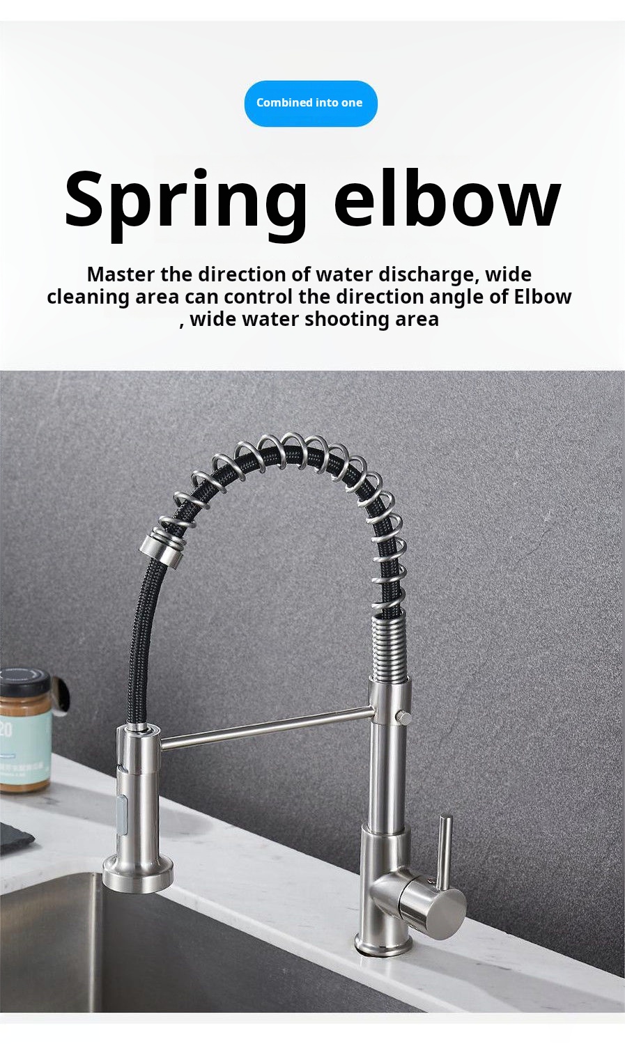 German stainless steel spring faucet hose 360° rotating pull-down multi ...