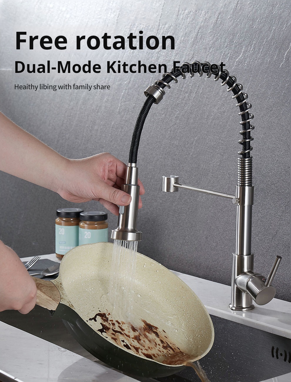 German stainless steel spring faucet hose 360° rotating pull-down multi ...