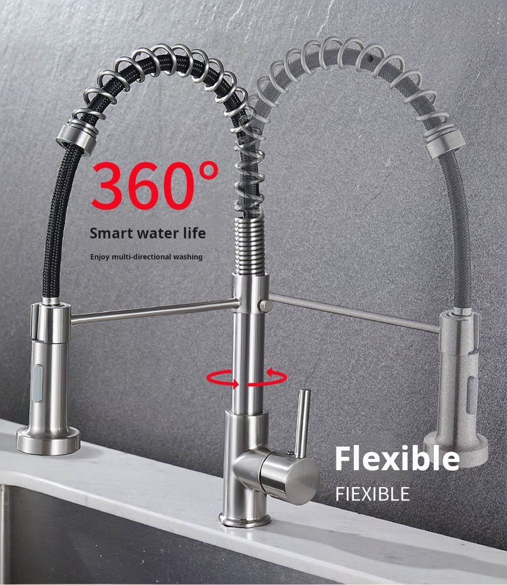 German stainless steel spring faucet hose 360° rotating pull-down multi ...