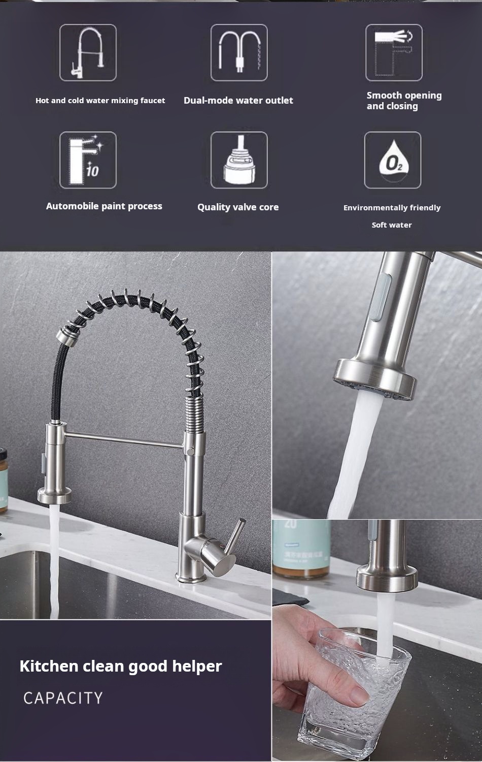 German stainless steel spring faucet hose 360° rotating pull-down multi ...