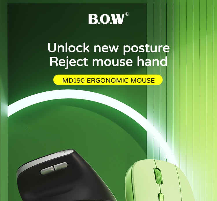 BOW Ergonomic Vertical Mouse MD190L Wireless Bluetooth Rechargeable Silent Mice Dual Mode Mouse ...