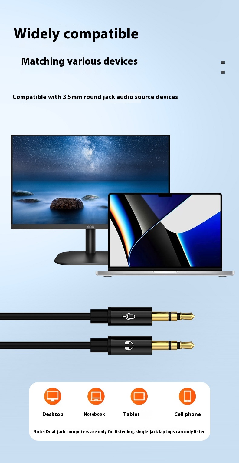Dual plug 2-meter long line wired headphones PC desktop computer ...