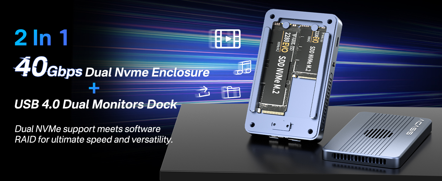 ACASIS 40Gpbs RAID Dual Bay Enclosure Compatible with Thunderbolt 4/3 M ...
