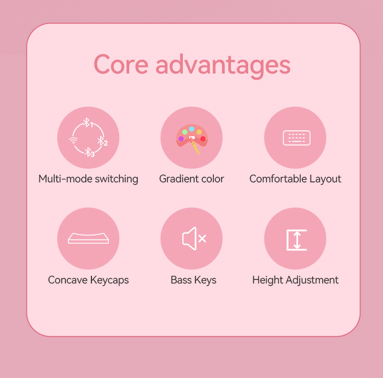 BOW K161D Colorful Wireless Keyboard BT Silent Keys Gradient Cute Pink ...