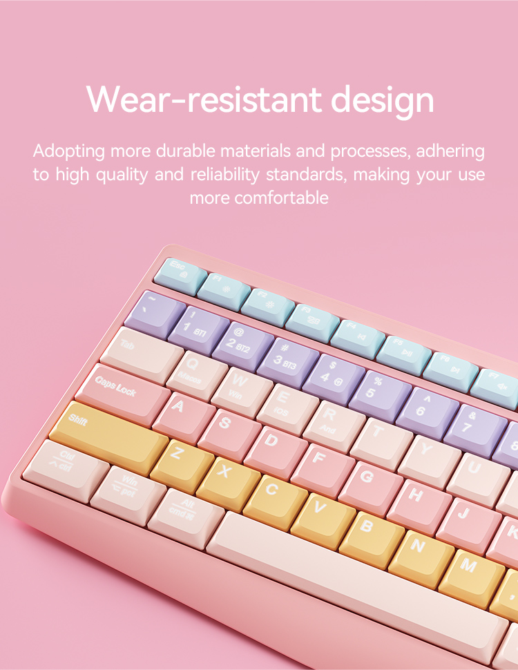 BOW K161D Colorful Wireless Keyboard BT Silent Keys Gradient Cute Pink ...