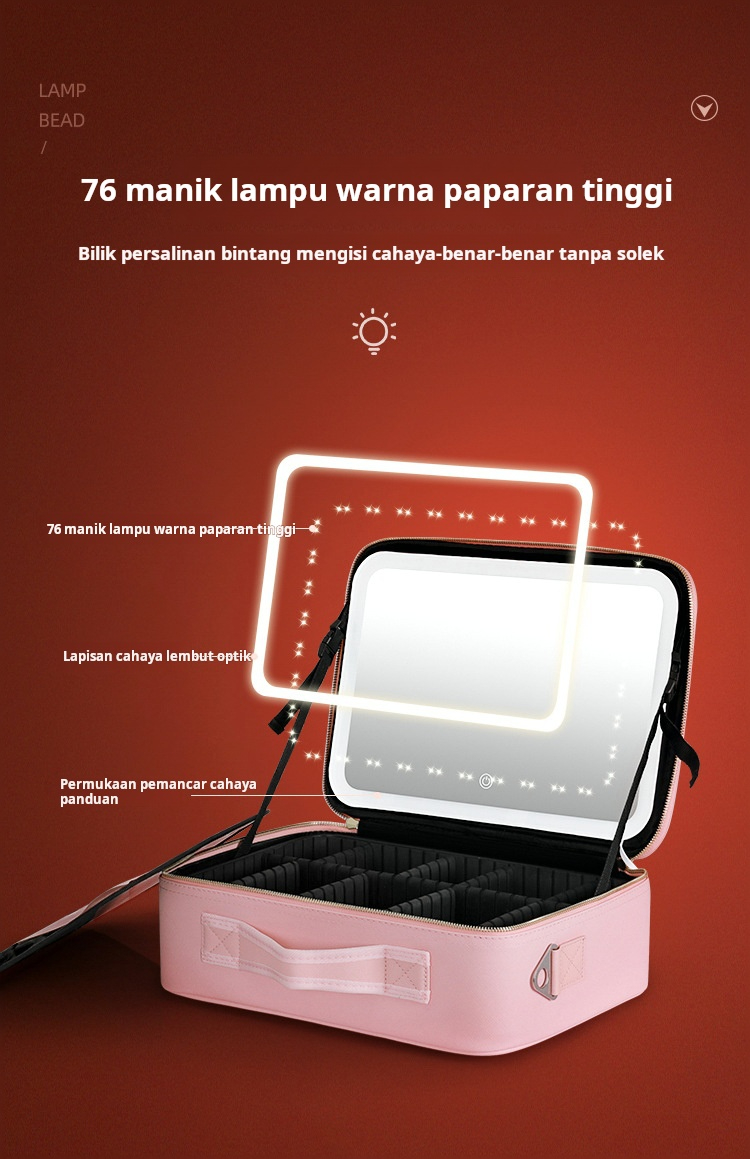 Large Capacity Cosmetic Bag with Light Cosmetic Case Full Screen Mirror Portable Portable Travel ...