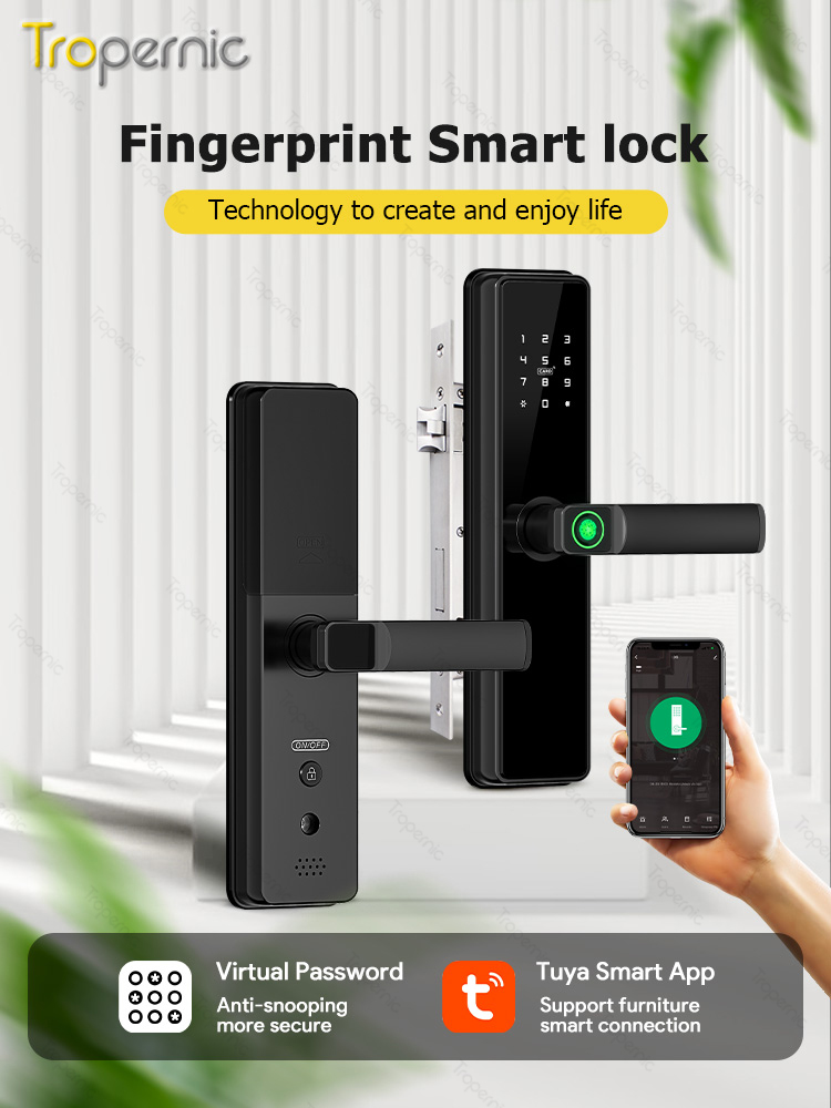 5 In 1 Tuya WiFi Smart Door Lock App Remote Unlock Fingerprint Password ...