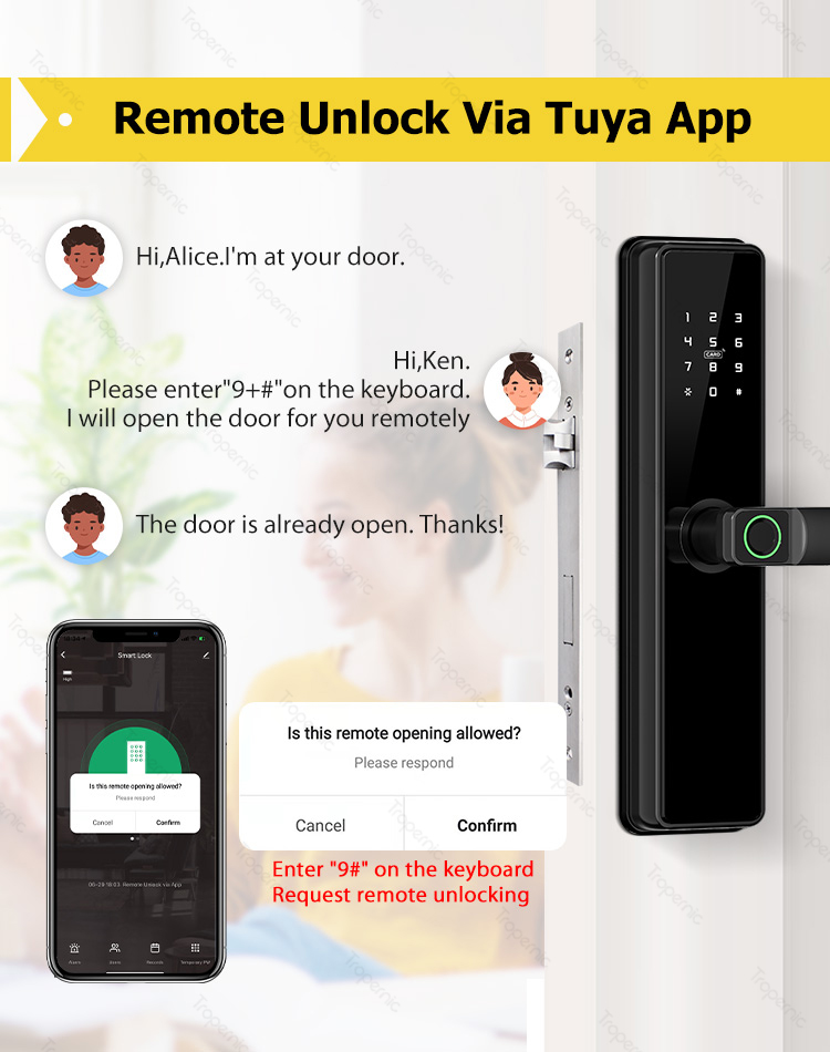 5 In 1 Tuya WiFi Smart Door Lock App Remote Unlock Fingerprint Password ...