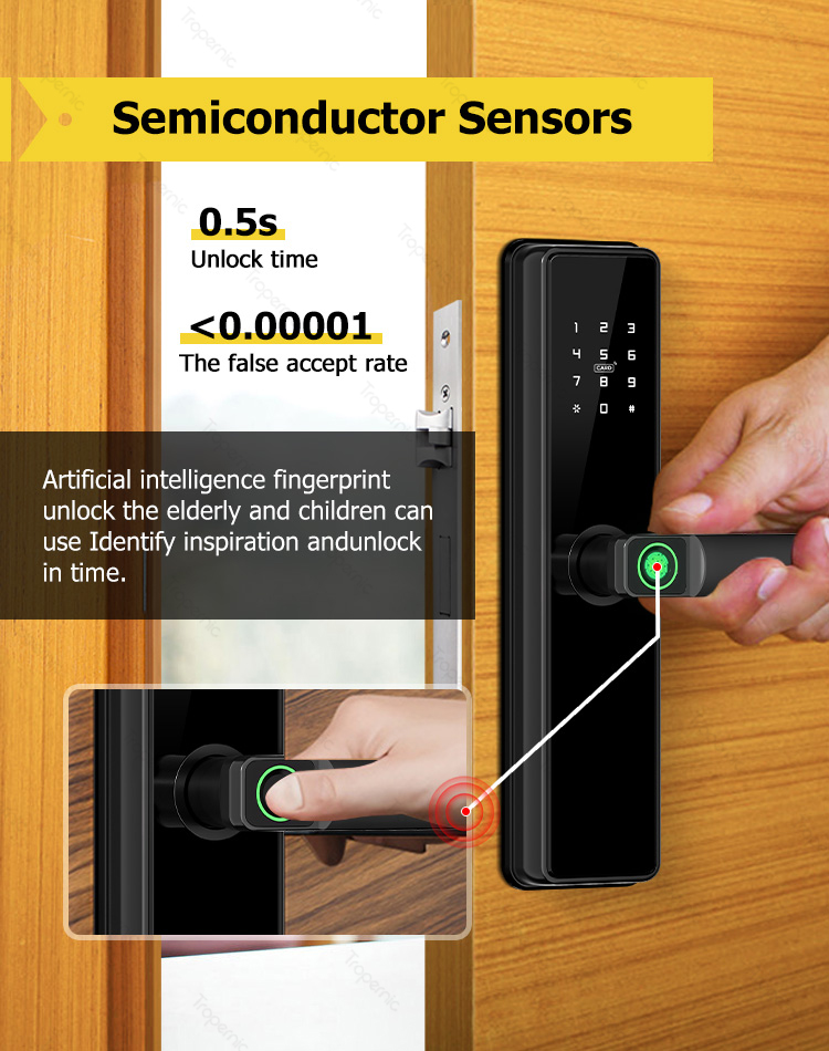 5 In 1 Tuya WiFi Smart Door Lock App Remote Unlock Fingerprint Password ...
