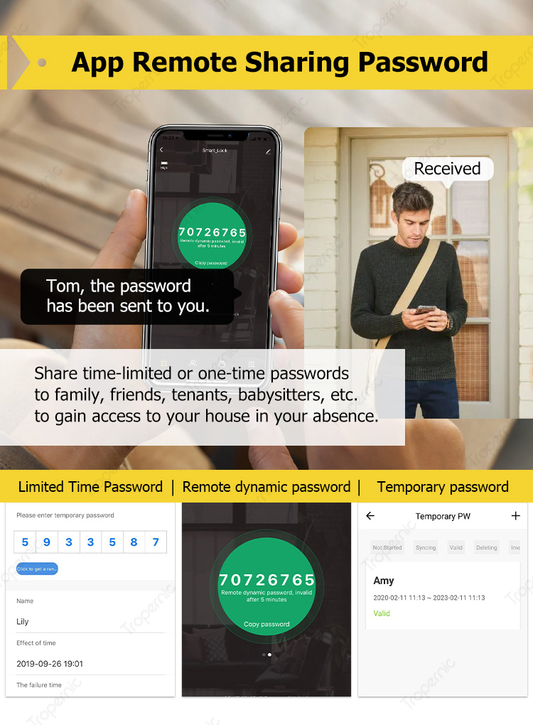 5 In 1 Tuya WiFi Smart Door Lock App Remote Unlock Fingerprint Password ...