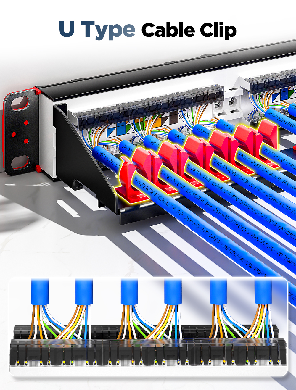 AMPCOM Commercial Series 19" 24-Ports CAT6 Patch Panel with 4 mounting ...