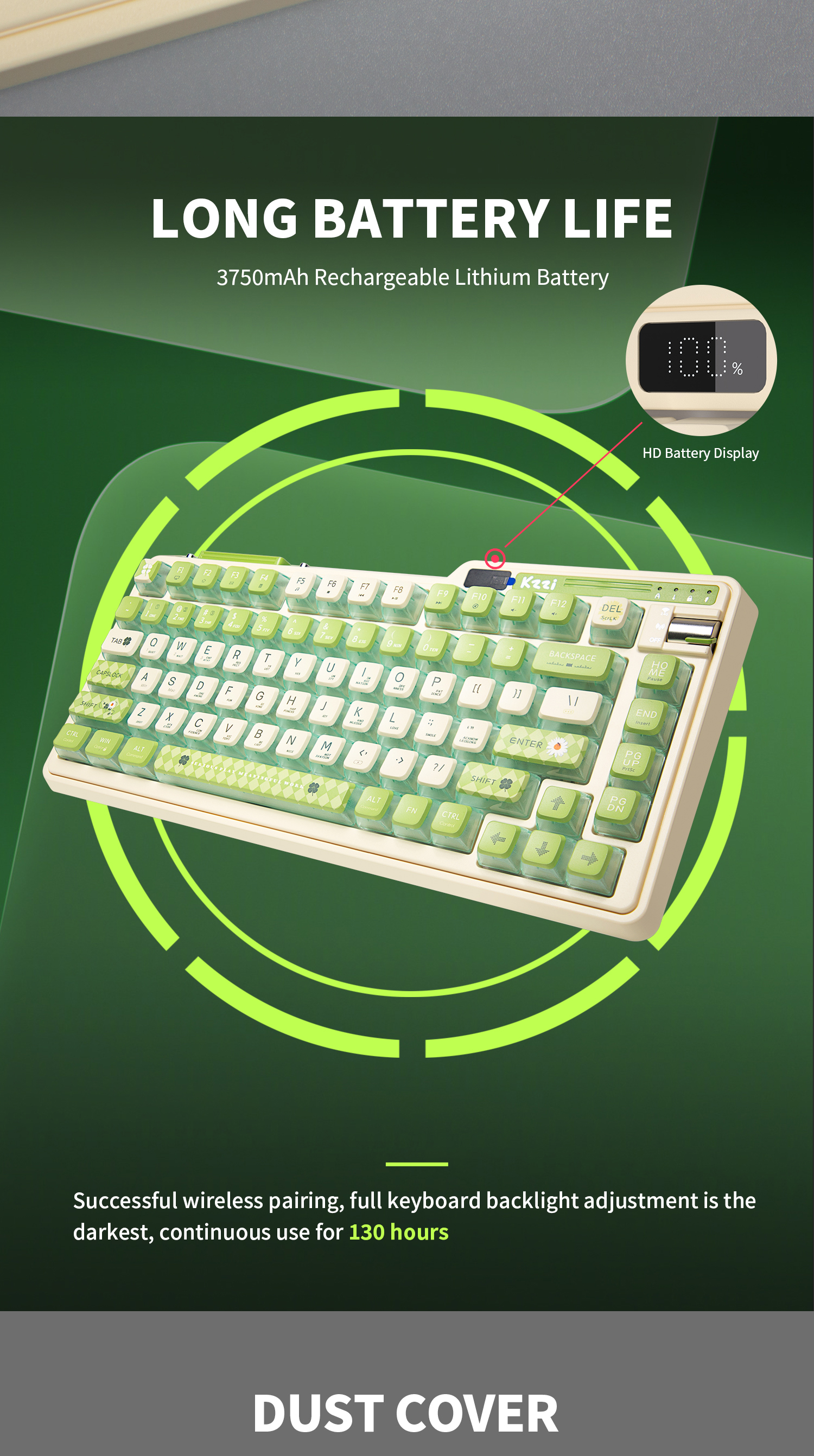KZZI Kezhi K75 Pro+ Lemon Green Wireless Three-Mode Mechanical Keyboard ...