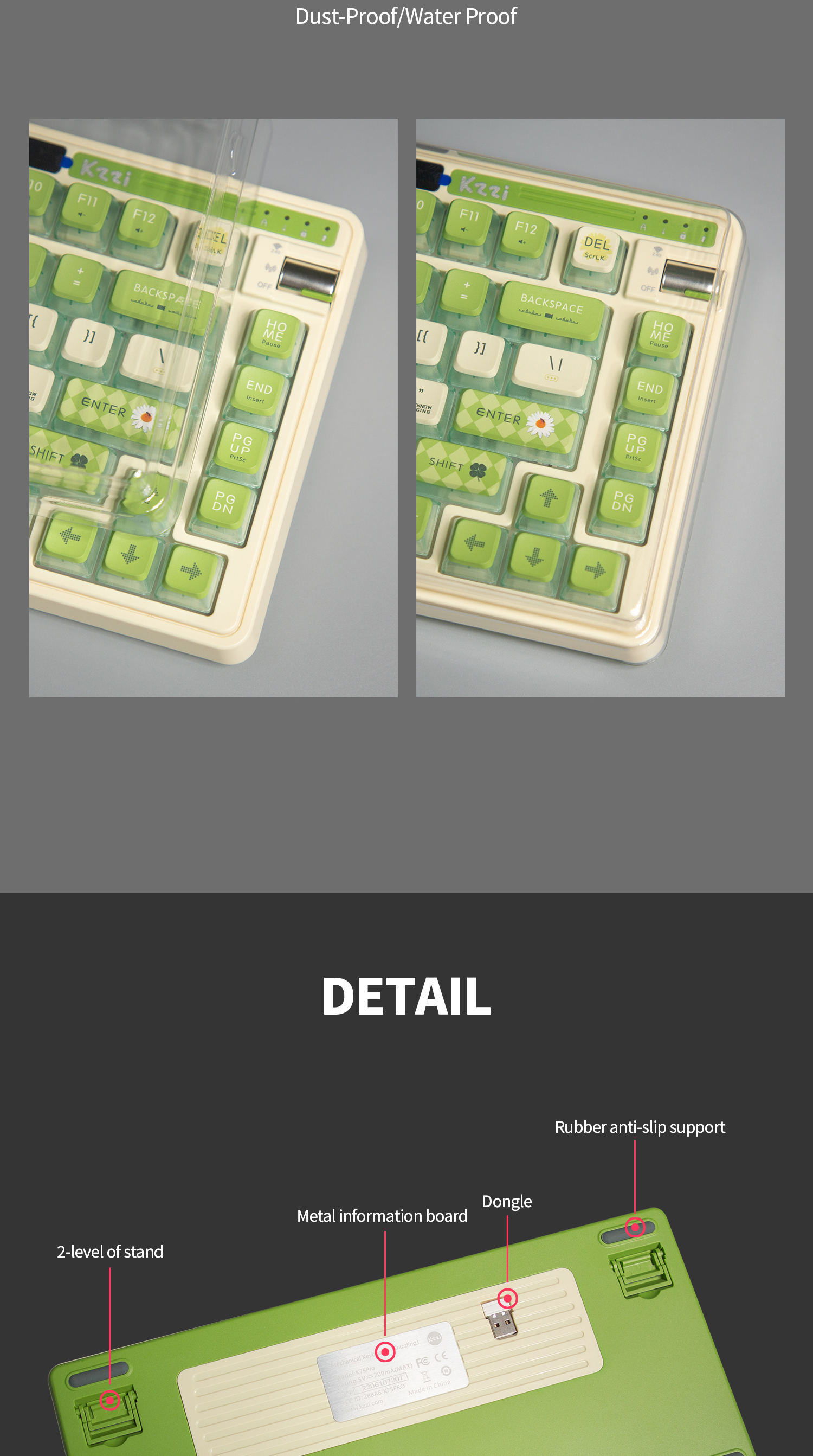 KZZI Kezhi K75 Pro+ Lemon Green Wireless Three-Mode Mechanical Keyboard ...