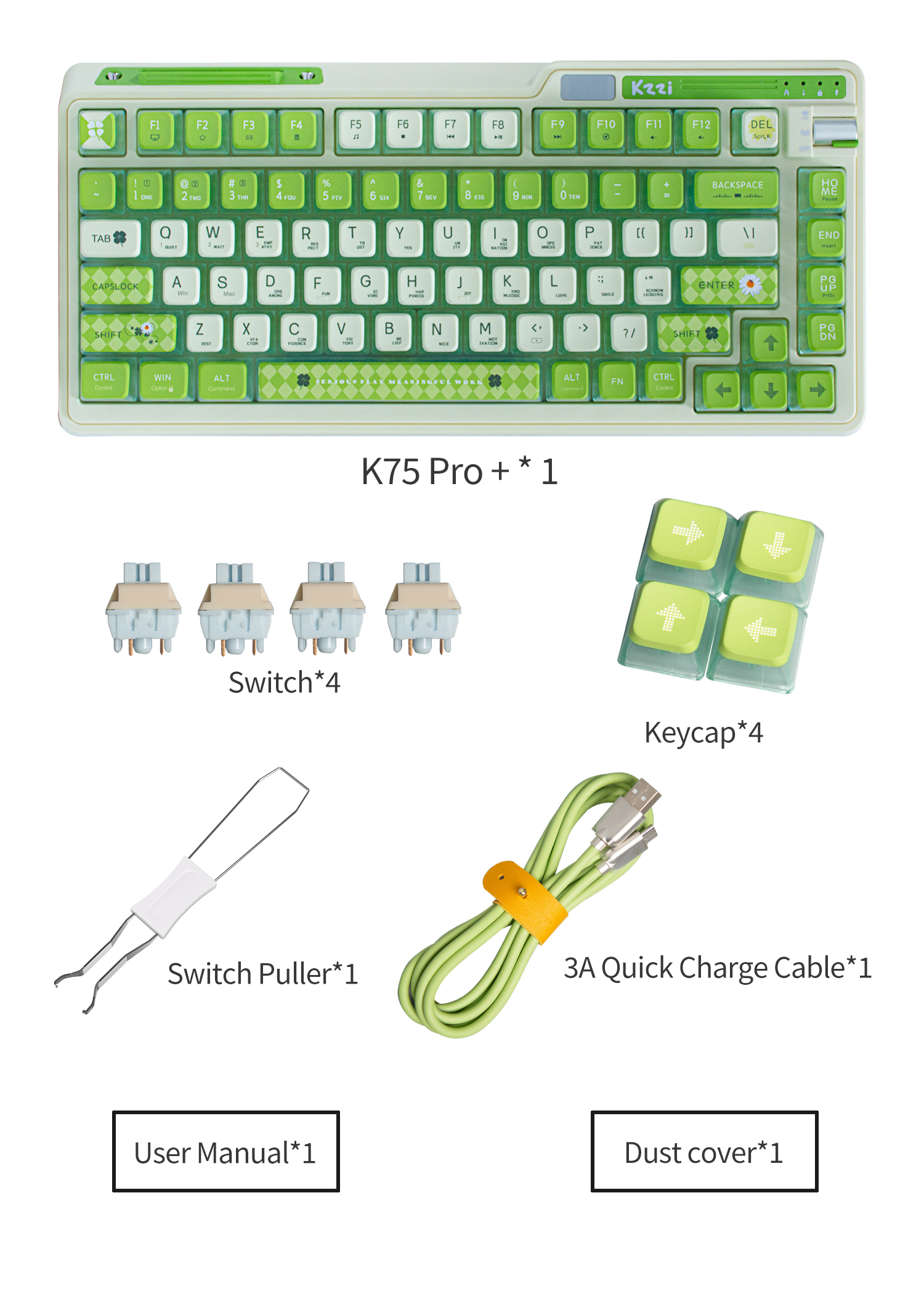 KZZI Kezhi K75 Pro+ Lemon Green Wireless Three-Mode Mechanical Keyboard ...