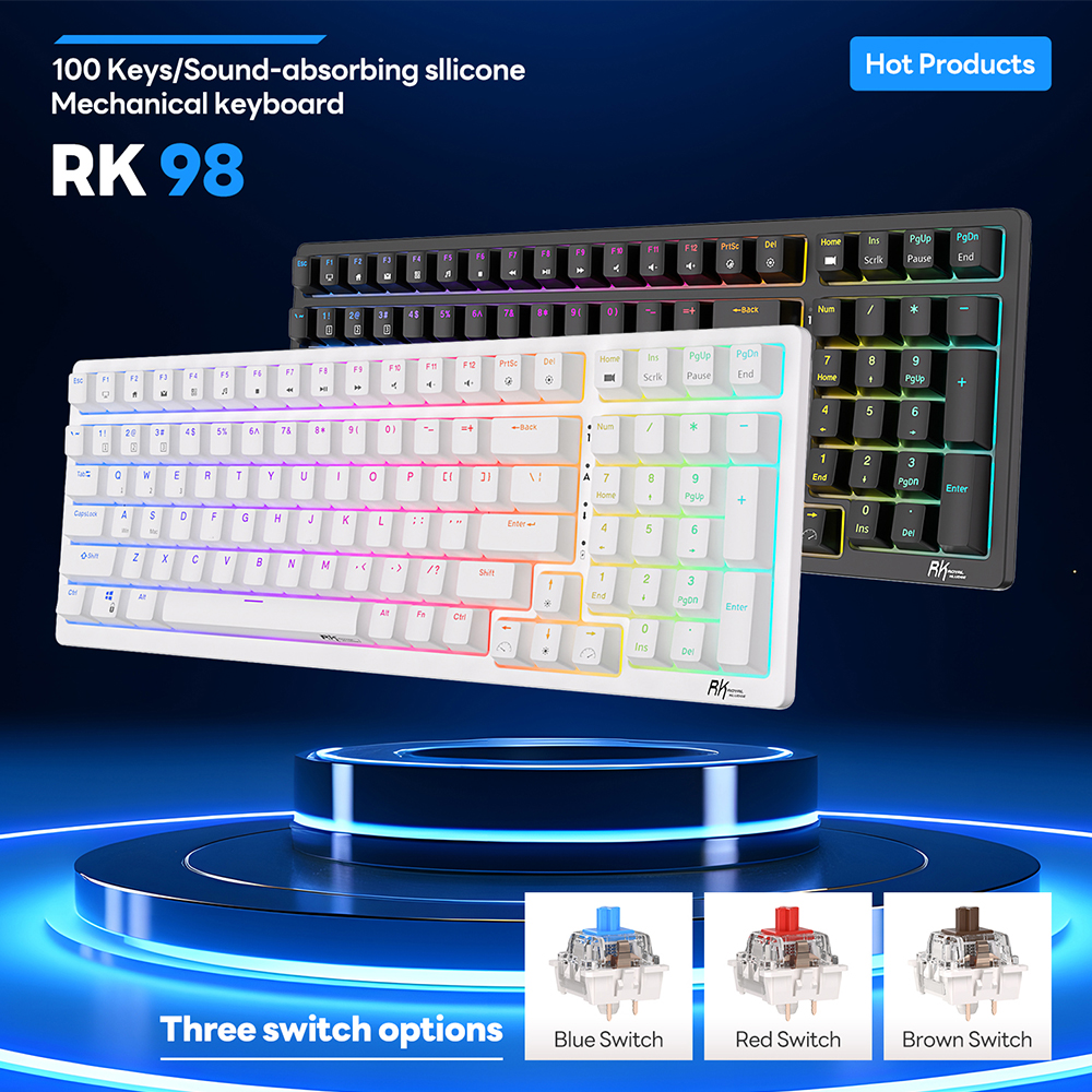 Royal Kludge RK98 Hot Swappable 98Key Wireless Mechanical Keyboard with ...