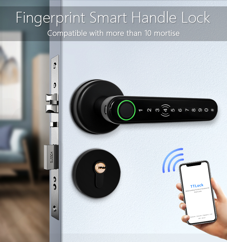 5 In 1 TTlock Fingerprint Handle 60/70MM Single Bolt Lock For Home ...