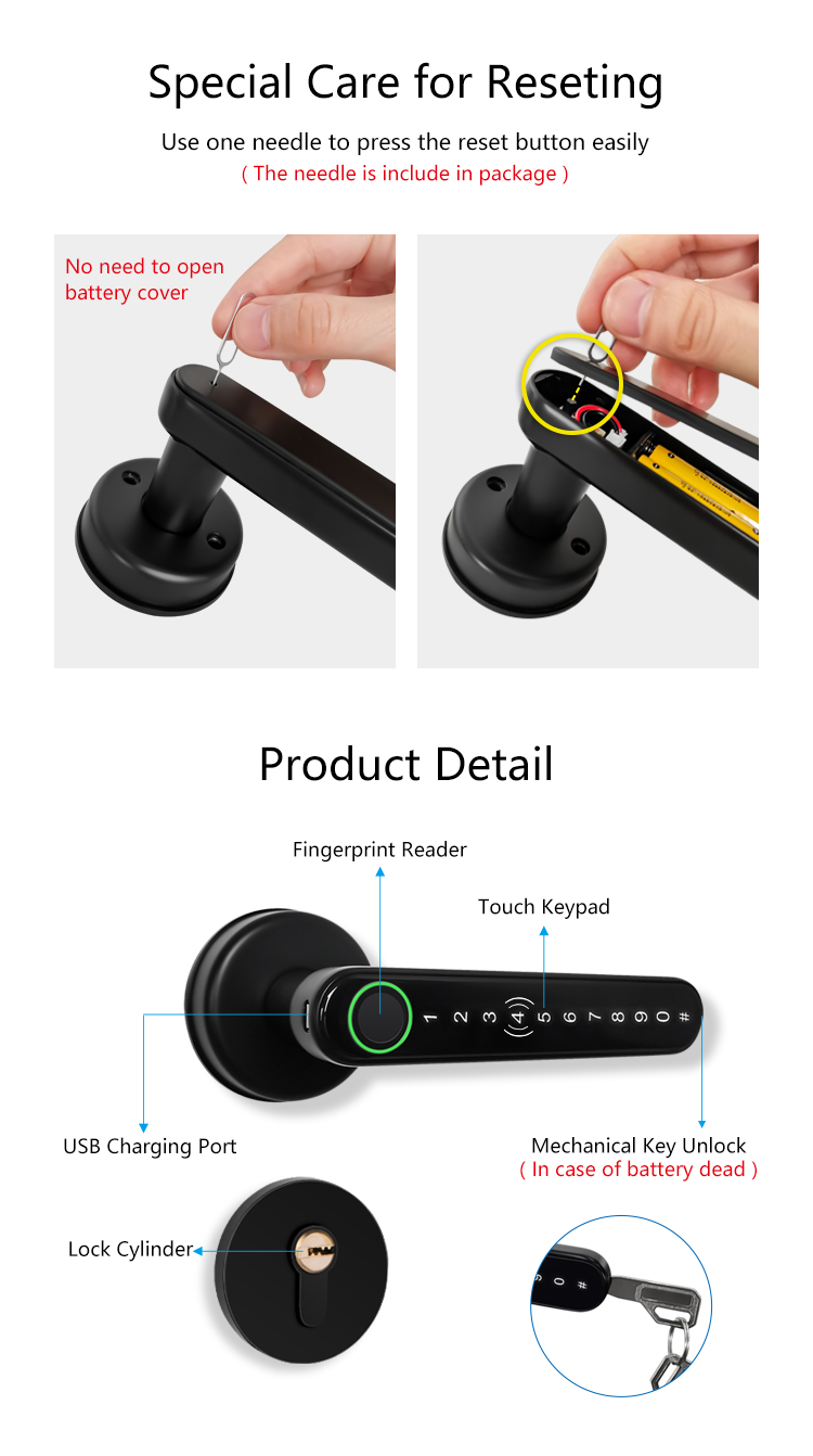 5 In 1 TTlock Fingerprint Handle 60/70MM Single Bolt Lock For Home ...