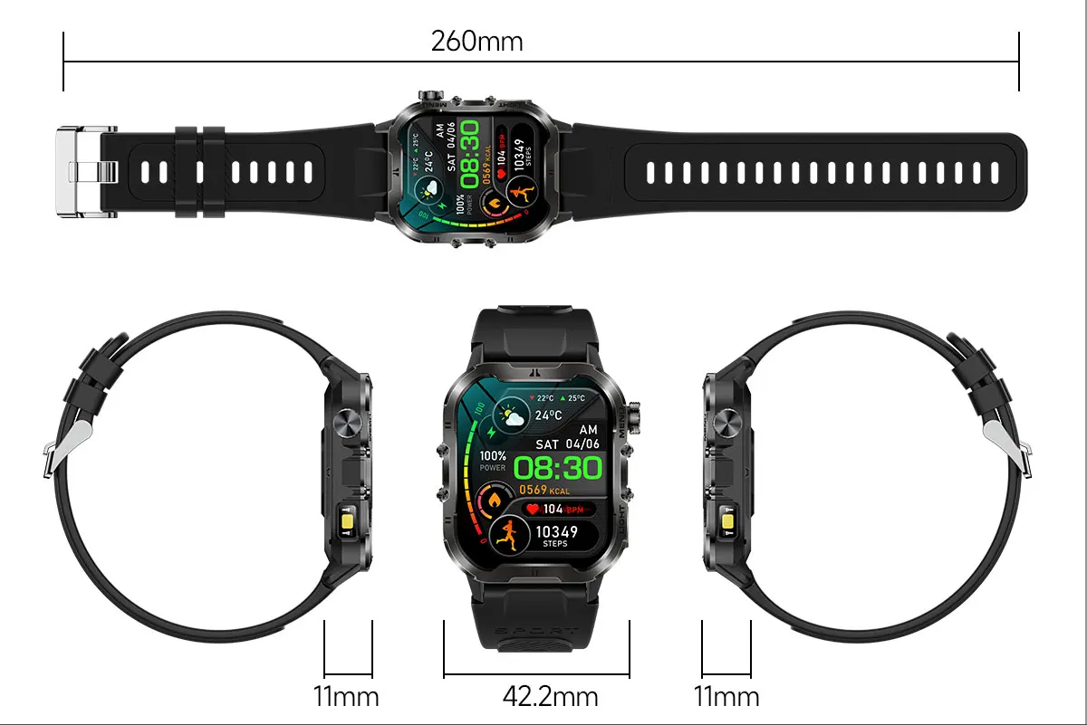 2024 New LED Lighting Men Outdoor military smart watch Bluetooth Call ...