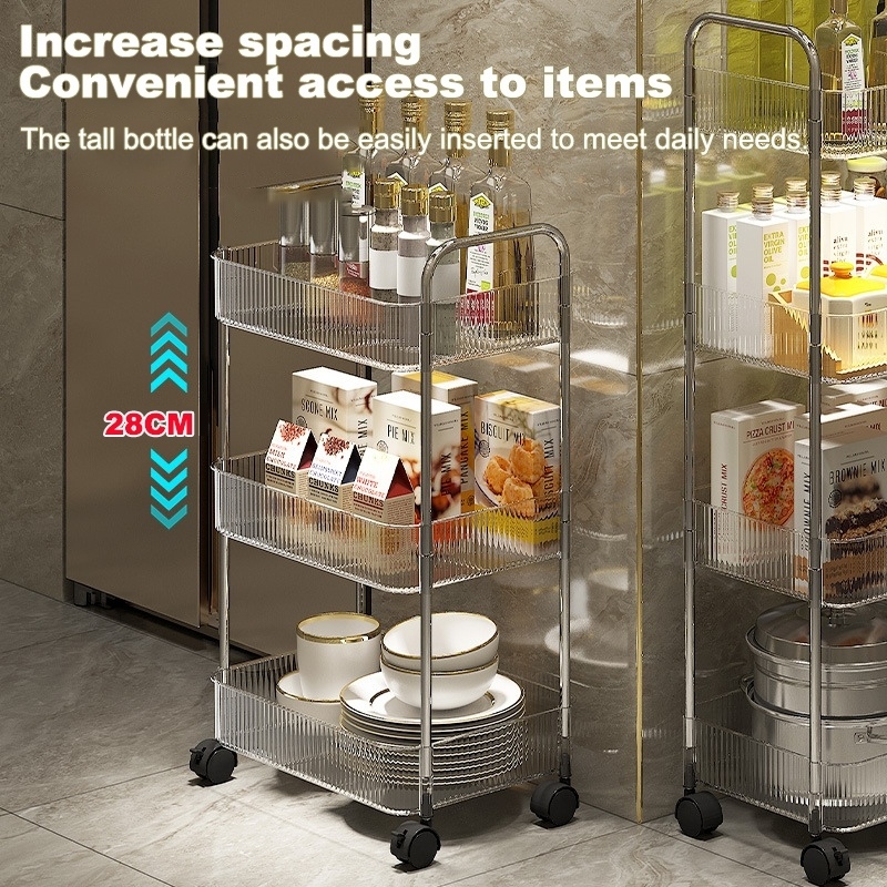 2~4 layer Transparent Trolley Cart Kitchen organizer Bathroom Trolley ...