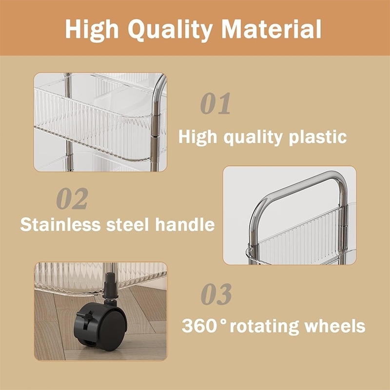 2~4 layer Transparent Trolley Cart Kitchen organizer Bathroom Trolley ...