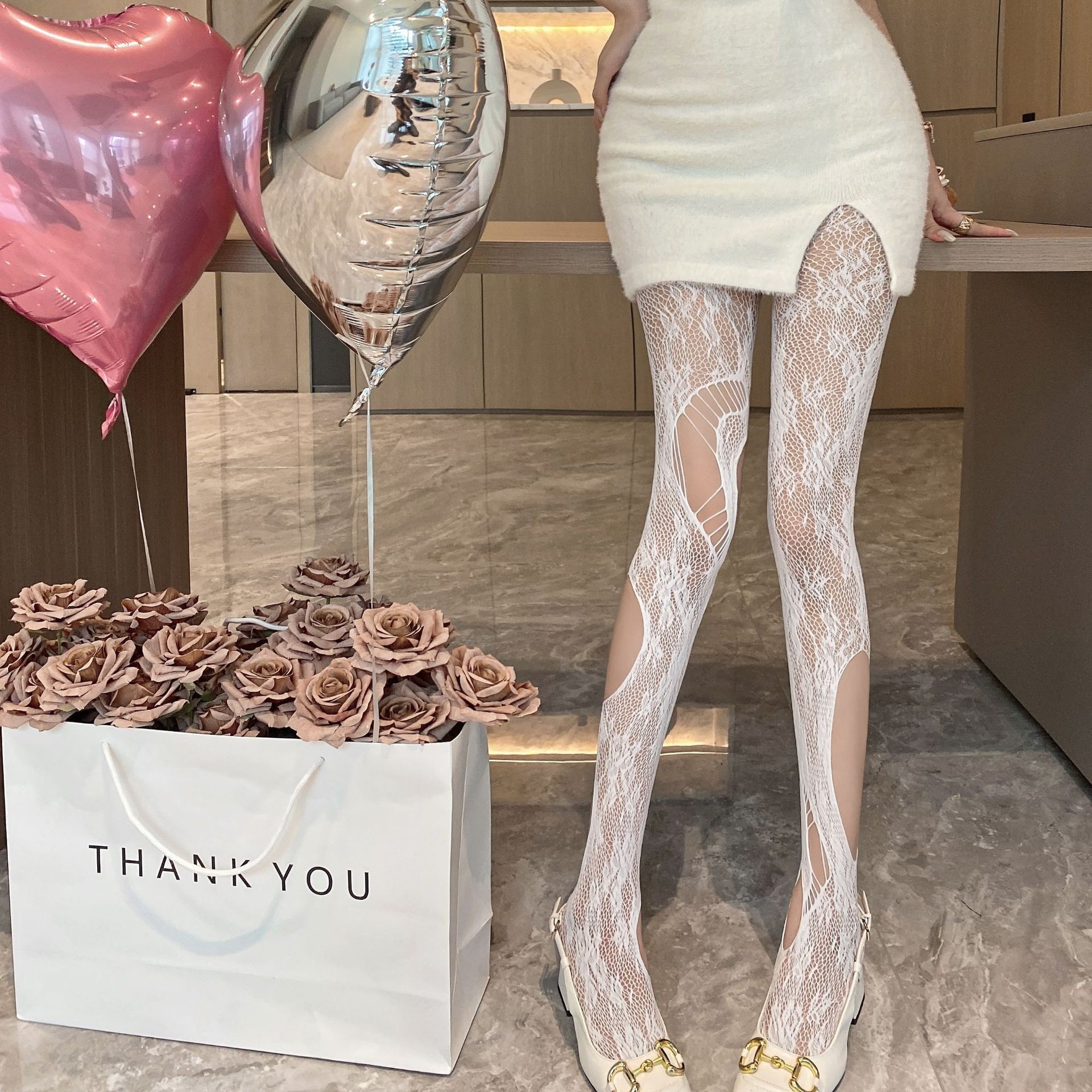 Ripped Pantyhose Hollow Fishnet Rose Millennium Hot Girl ins Trendy ...