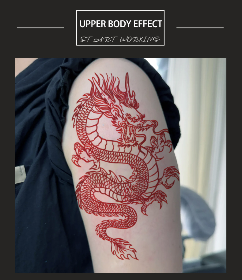 Temporary Tattoo Colorful Eastern Dragon Waterproof Bold Design for Arm and Collarbone | Shopee ...