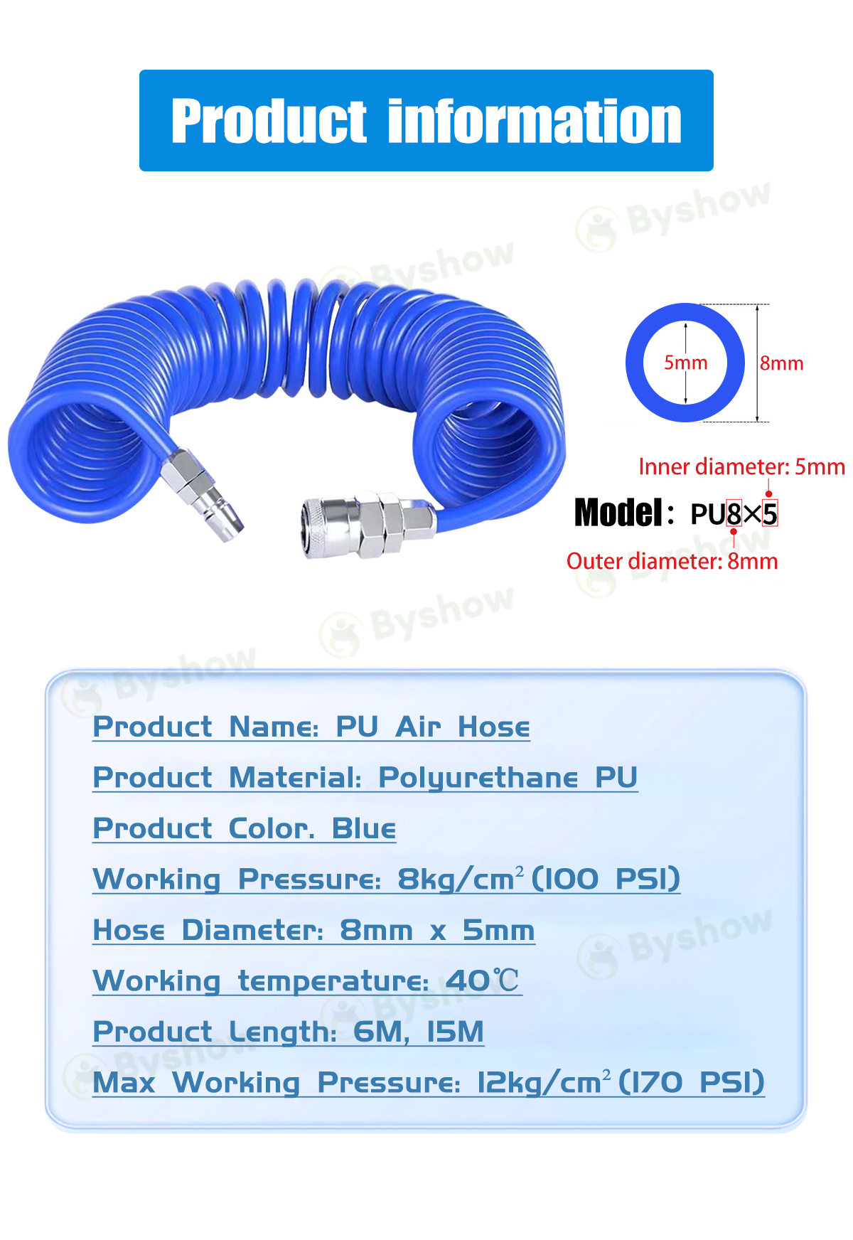 【Byshow】Dust Blow Gun PU Air Spring Hose Flexible Spring Recoil Spira ...