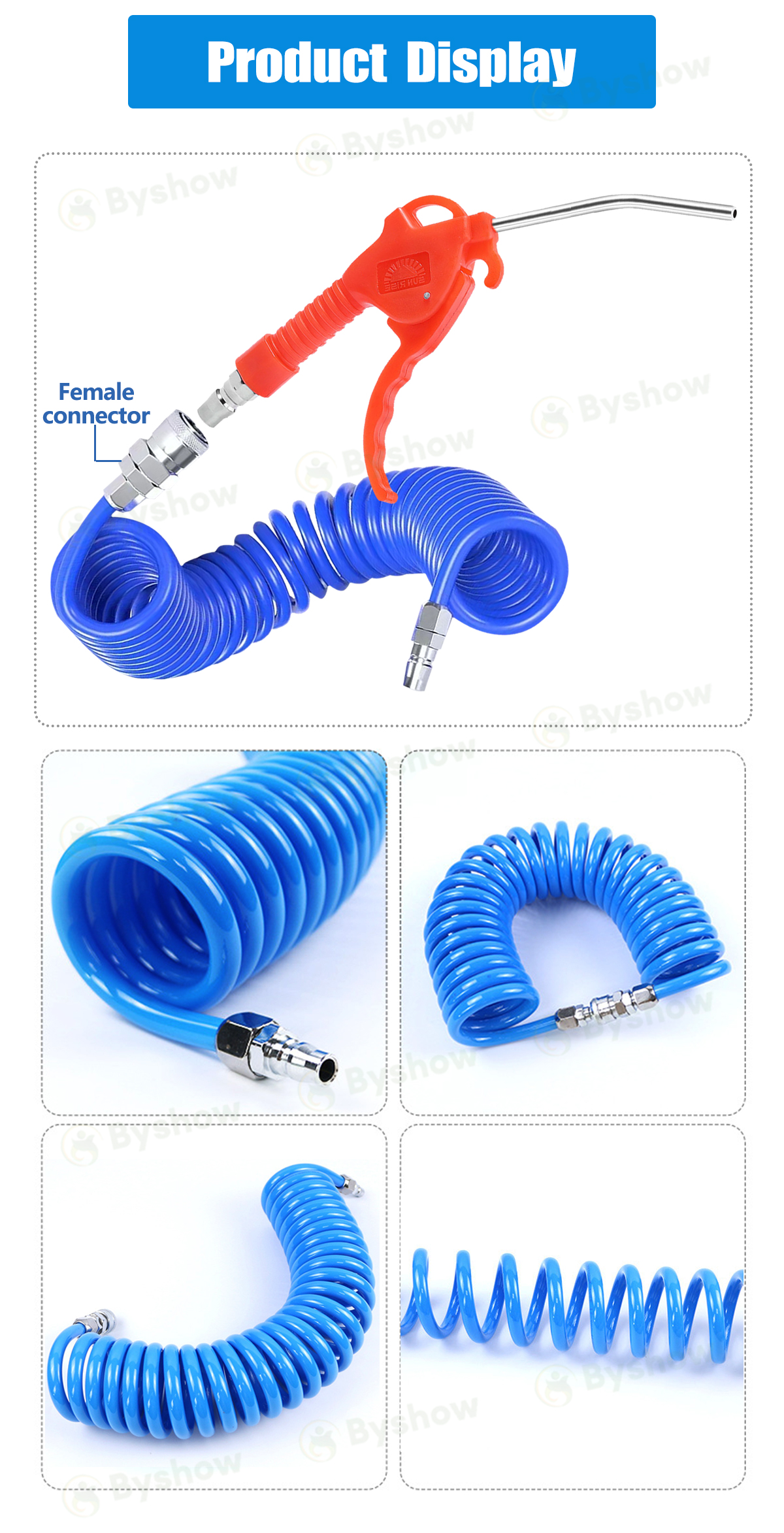 【Byshow】Dust Blow Gun PU Air Spring Hose Flexible Spring Recoil Spira ...