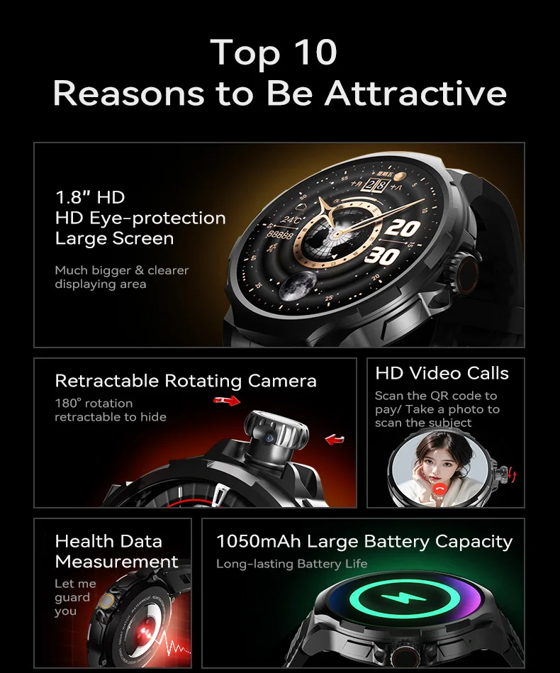 2024 NEW SIM Android Smart Watch 4G Netcom 1.8" full AMOLED Screen Play store Download 1050mAh ...