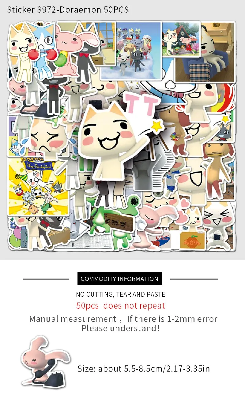 50pcs Cartoon Toro Inoue Cat Stickers Kawaii Waterproof Graffiti Vinyl ...
