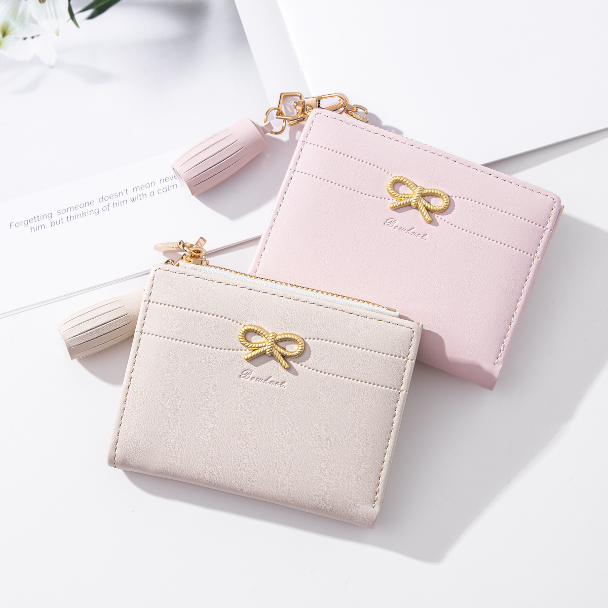 SeaGloca New Small Fresh Bow Short Wallet Compact Multi-Card Wallet For ...