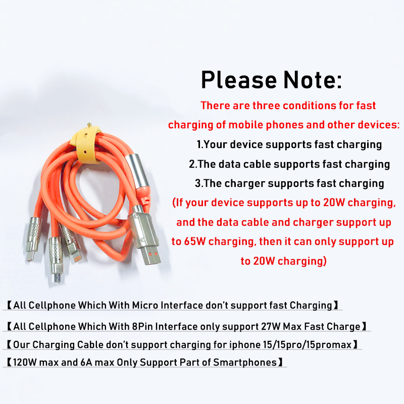 3 IN 1 Zinc Alloy Charging Cable 120W 6A Super Fast Charger USB ...