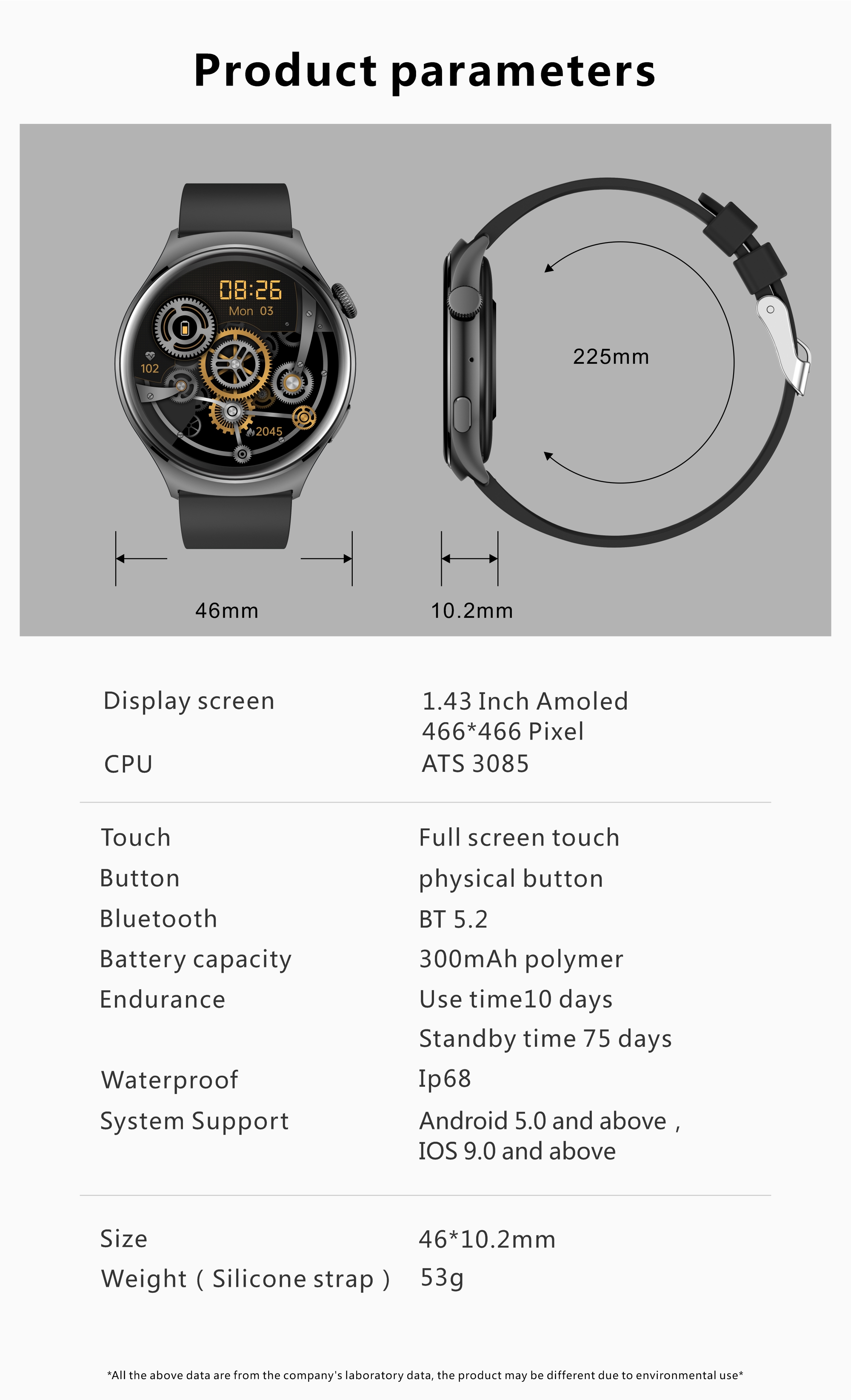 Aolon Mars R3 Smart Watch AMOLED Screen Always On Display HD BT Call ...