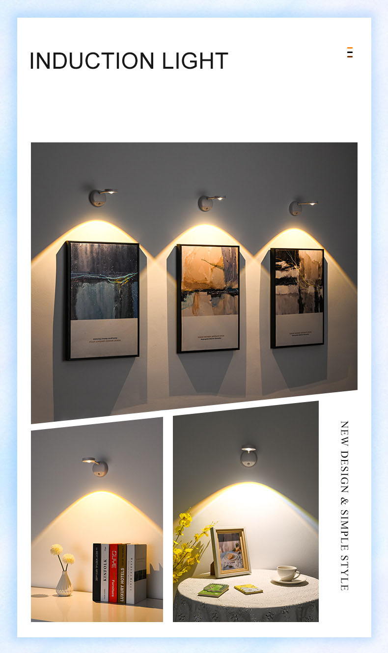 LED Rechargeable Motion Sensor Wall Light Spotlight Wireless Wall ...
