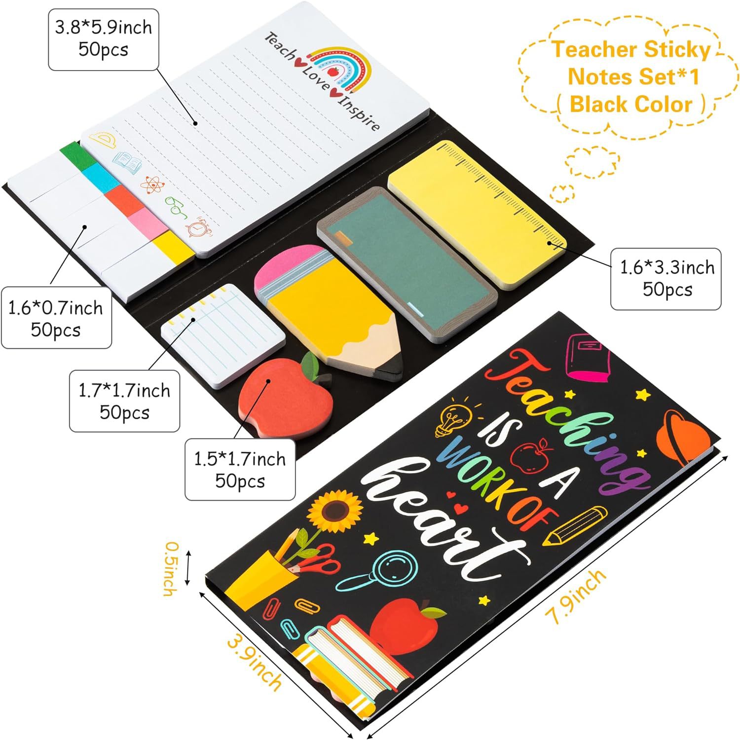 Teaching is A Work of Heart Sticky Notes Set Blackboard Self-Stick Note ...